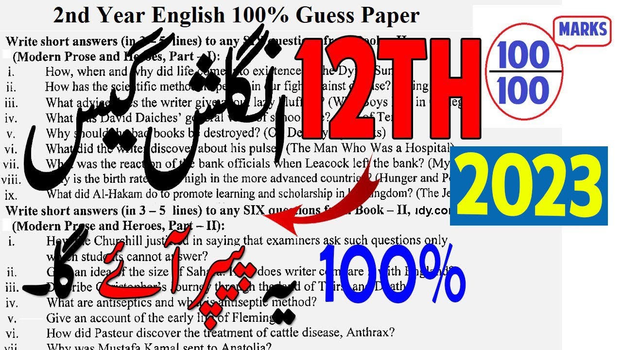 2nd Year English Guess Papers 2023 For All Punjab Board