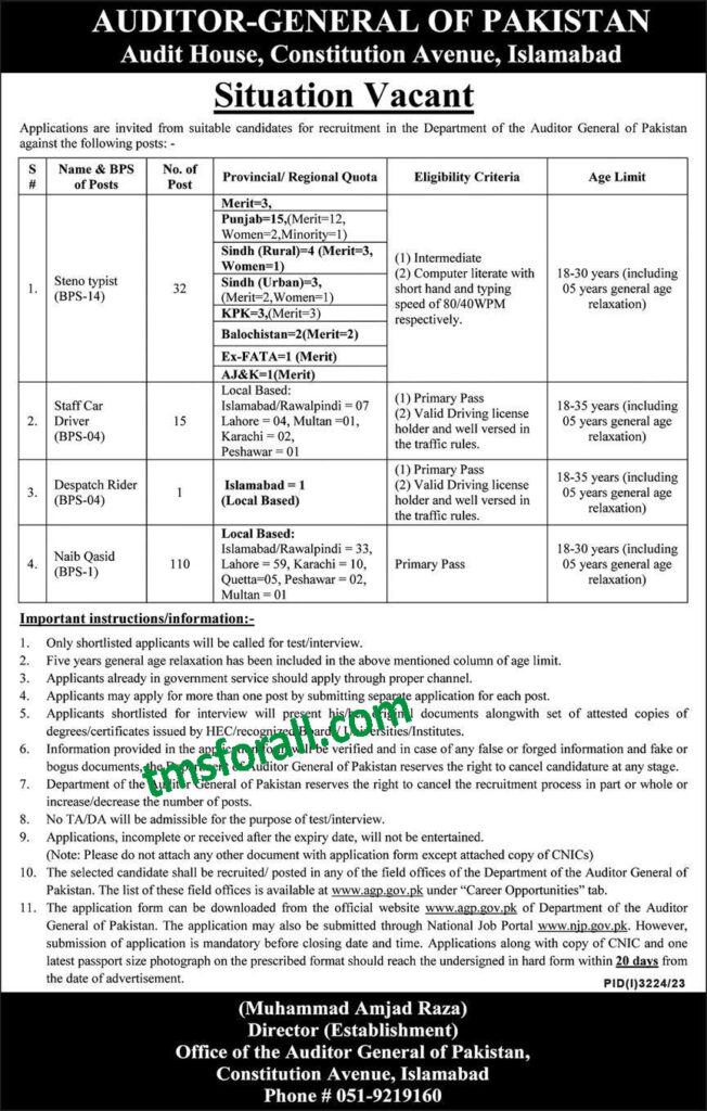Auditor General Of Pakistan Jobs 2023-Apply Now