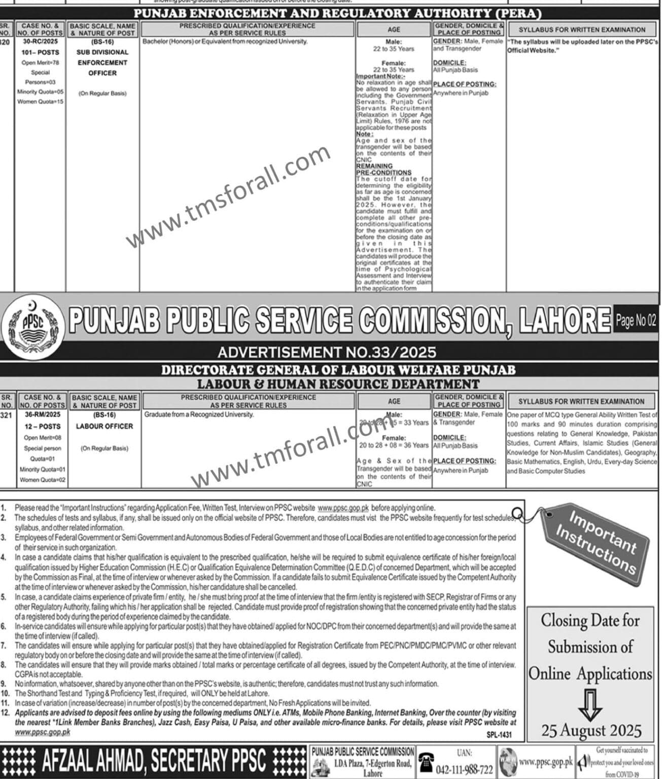 101 PPSC Sub Division Enforcement Officer Jobs 2025
